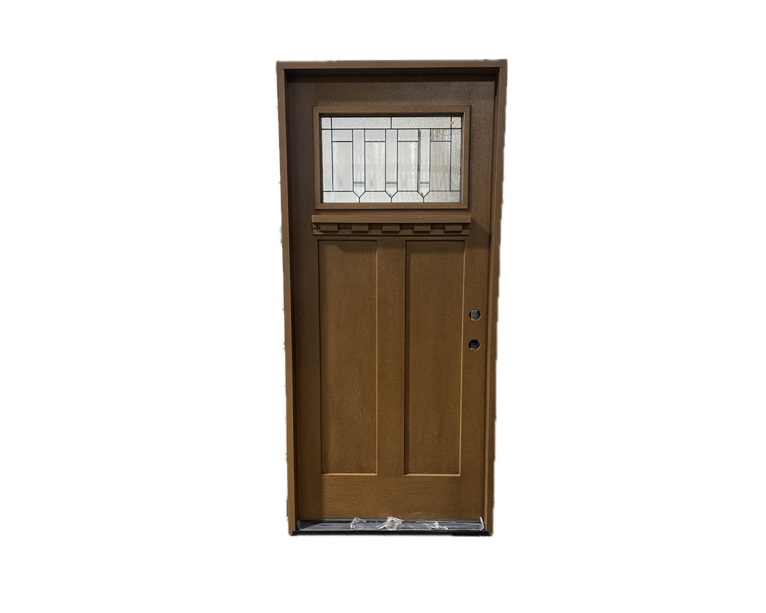 Decorative Pre-Finished Textured Fiberglass Craftsman Exterior Door wi